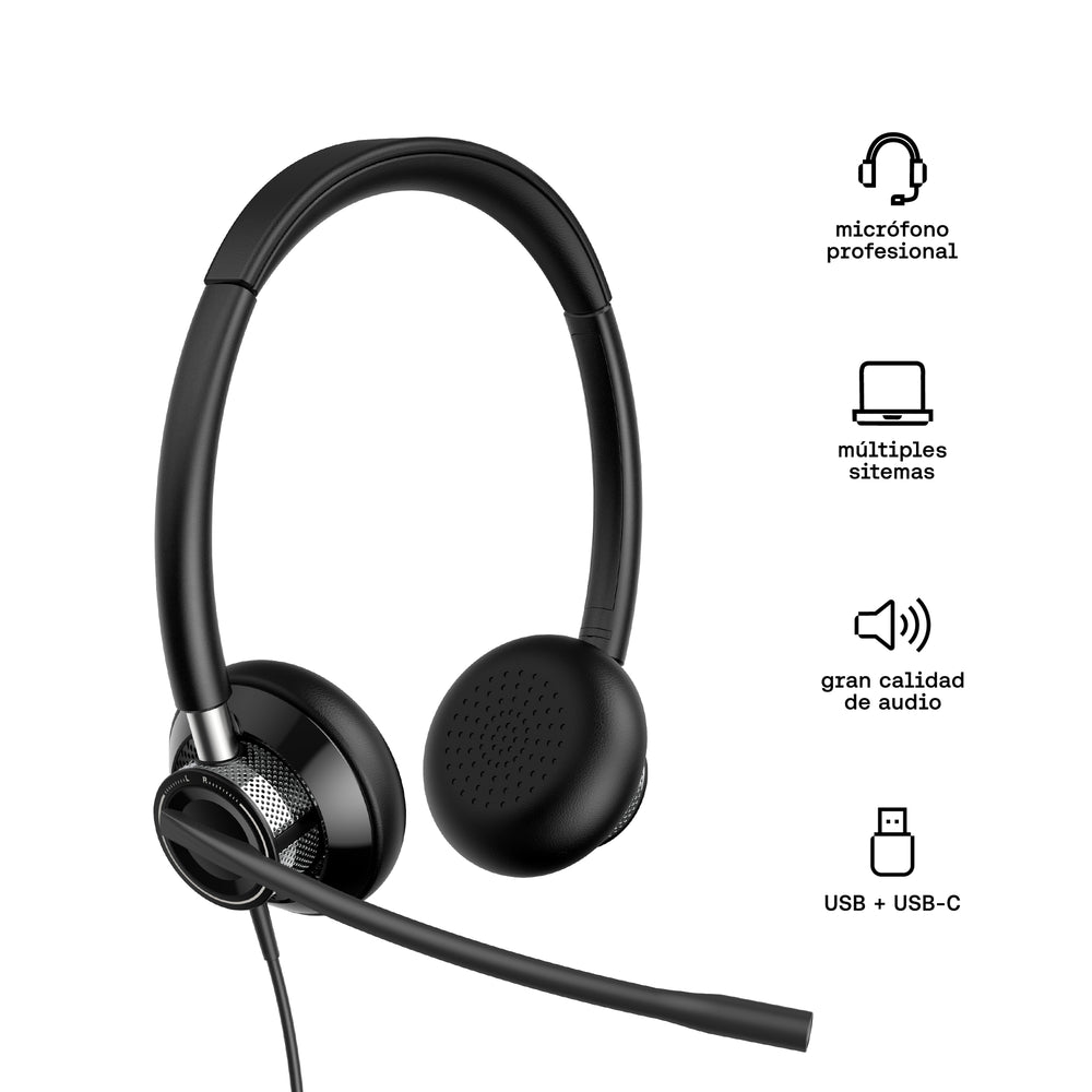 Audífono con micrófono profesional control volumen, entradas USB y 3.5